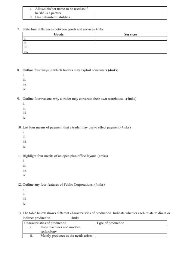 Form 2 Business Studies End of Term 2 Examination 2022 - 1256