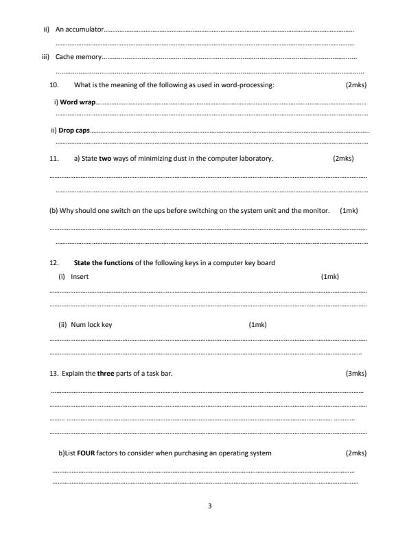 Form 2 Computer Studies End of Term 2 Examination 2022 - 1262
