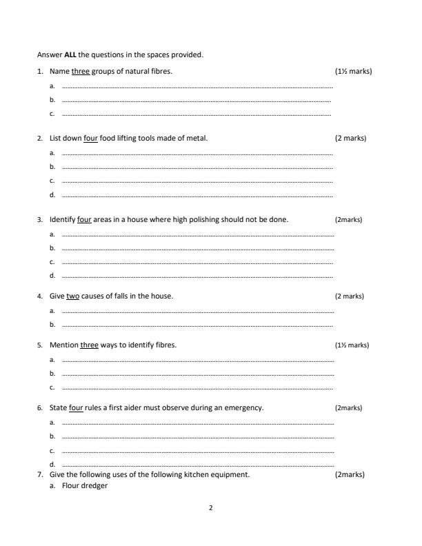 Form 1 Home Science End of Term 3 Examination 2022 - 1392