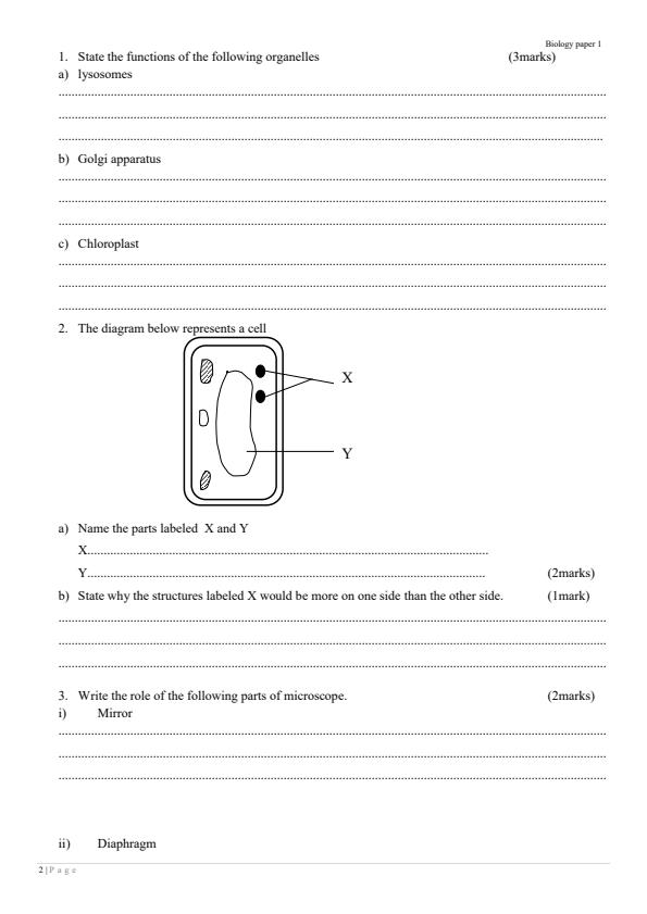 Form 1 Biology End of Term 3 Examination 2022 - 1411