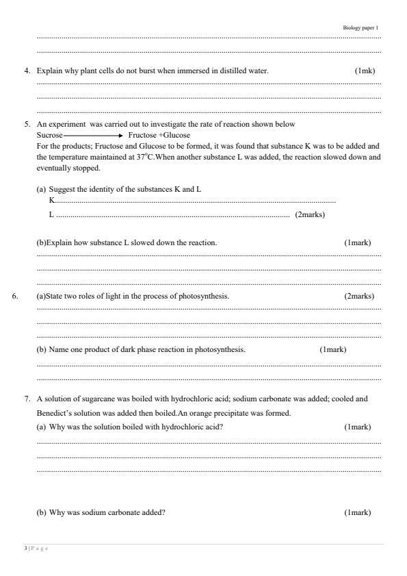 Form 1 Biology End of Term 3 Examination 2022 - 1411