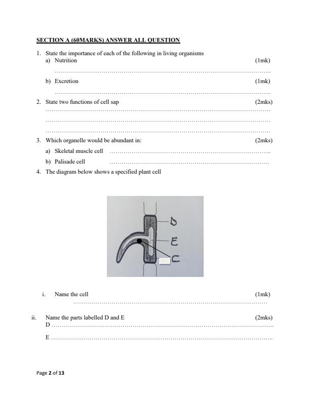 Form 2 Biology End of Term 2 Examination 2021 - 977