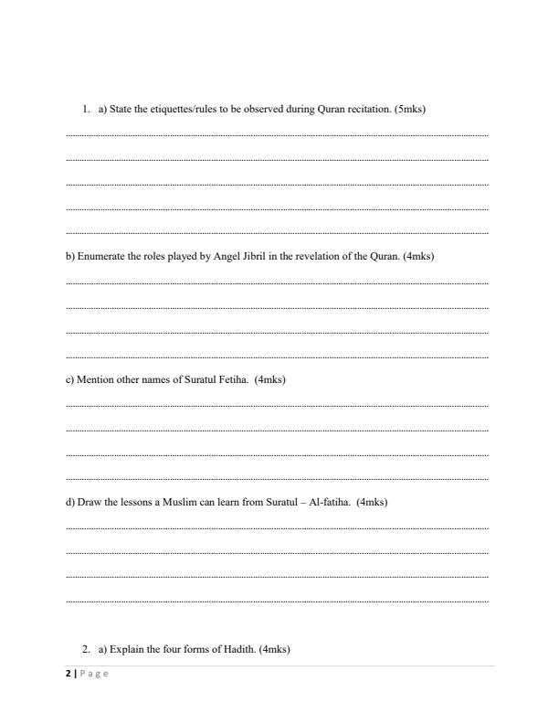 Form 1 IRE End of Term 3 Examination 2022 - 1397