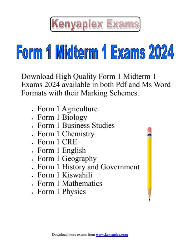 Form 1 Mid Term 1 Examinations 2024 - Set - 2082