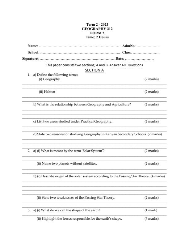 Geography Past Exam Papers Form 2 at Palmer Ellerbee blog