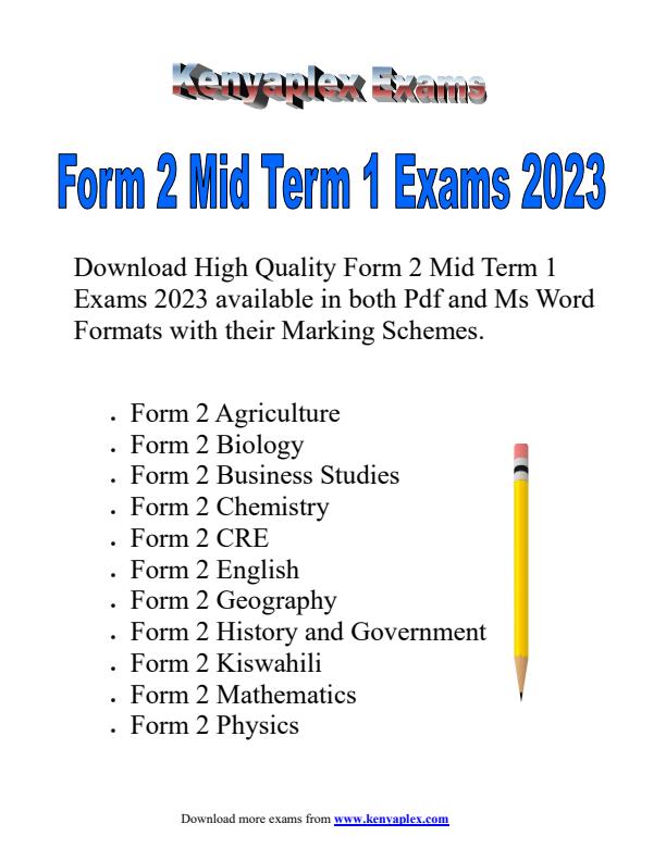 Form 2 Mid Term 1 Exams 2023 Form 2 Mid Term 1 Exams 2023