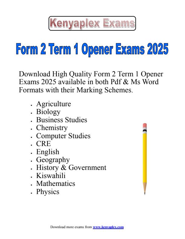 Form 2 Term 1 Opener Exams 2025 Set Form 2 Term 1 Opener Exams 2025 Set