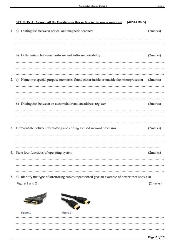 Form 3 Computer Studies Paper 1 End of Term 2 Examination 2025 - 4265