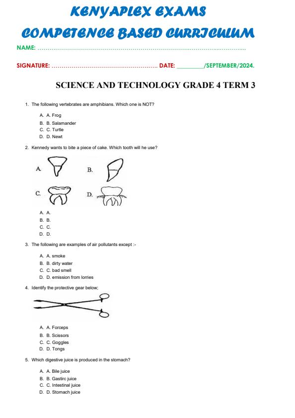 Grade 4 Science and Technology Mid Term 3 Exam 2024 - 3153