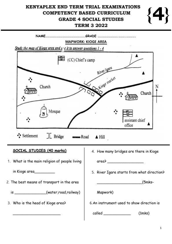 Grade 4 Social Studies End of Term 3 Examination 2022 - 1158
