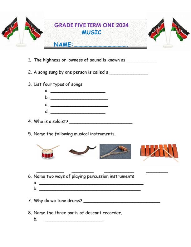 Grade 5 Music Term 1 Opener Exam 2024 - 1957