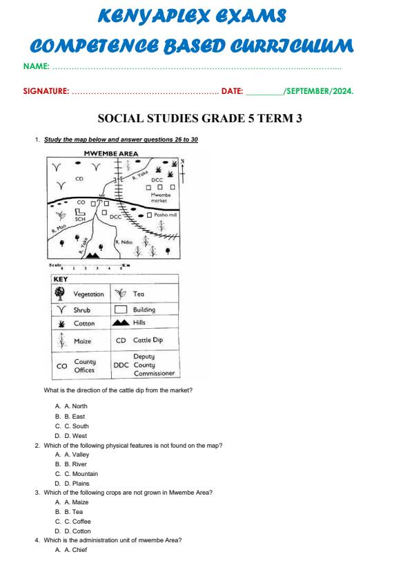 Grade 5 Social Studies Mid Term 3 Exam 2024 - 3164