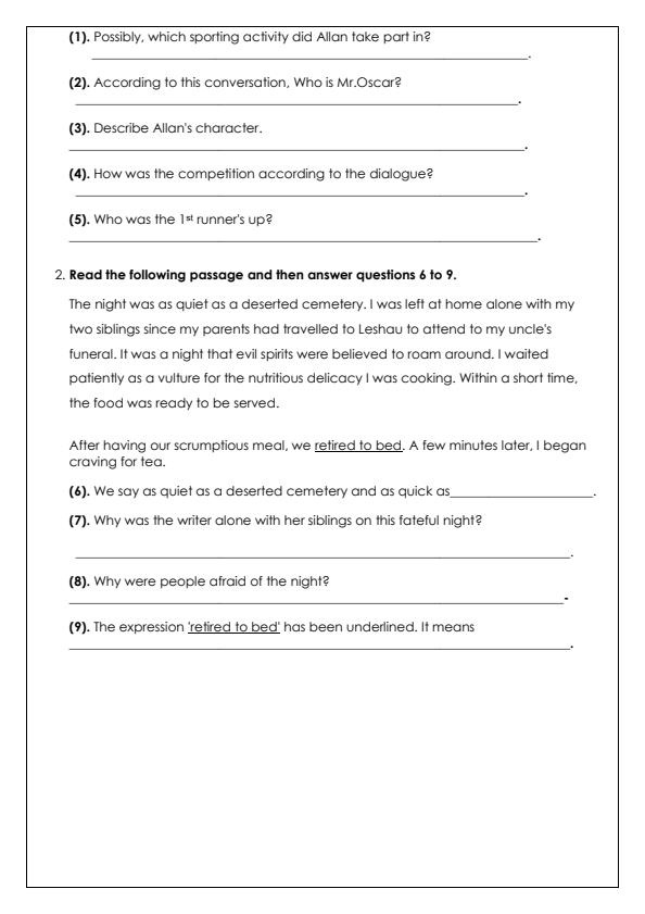 Grade 7 English End of Term 2 Examination 2024 - 2800