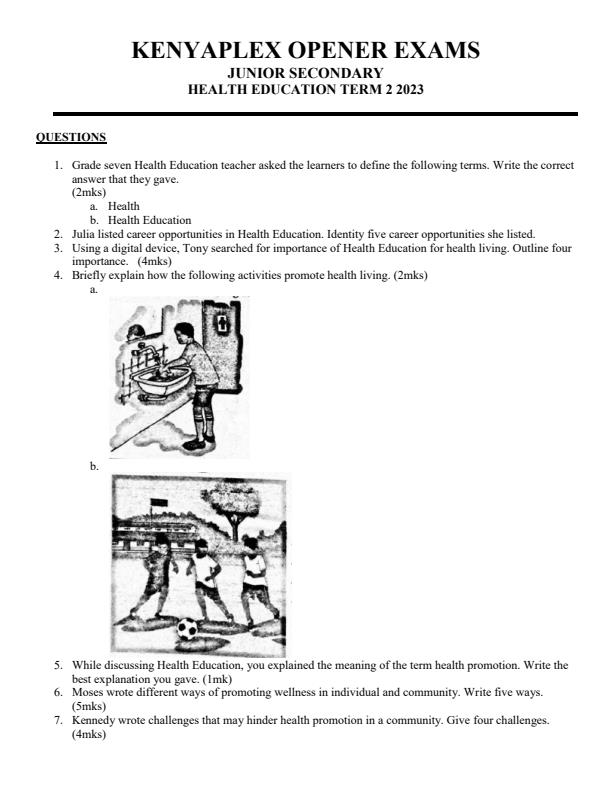 Grade 7 Health Education Term 2 Opener Examination 2023 1636 Grade 7 Health Education Term 2 Opener Examination 2023 1636