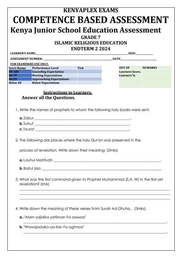 Grade 7 IRE End of Term 2 Examination 2024 - 2802