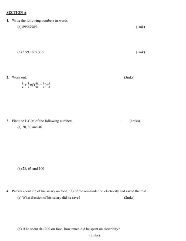 Grade 7 Mathematics End of May Assessment Test 2024 - 2535