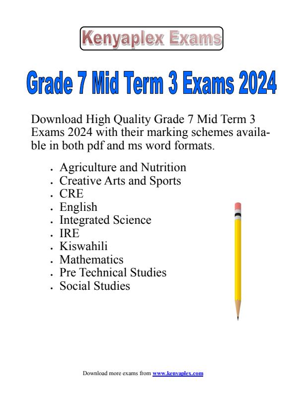 Grade 7 Mid Term 3 Exams 2024 - Set - 3200