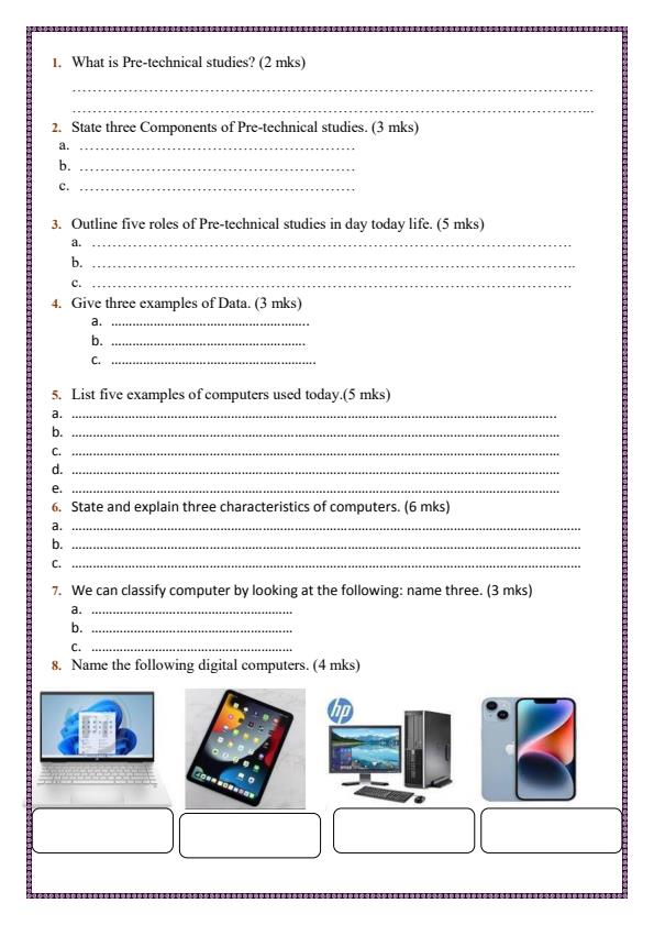 Grade 7 Pre Technical Studies End of Term 1 Exam 2024 - 2142