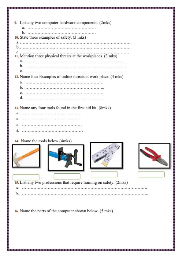 Grade 7 Pre Technical Studies End of Term 1 Exam 2024 - 2142
