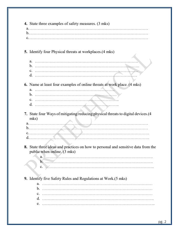 Grade 7 Pre Technical Studies Mid Term 1 Exam 2024 Set 2 - 2104