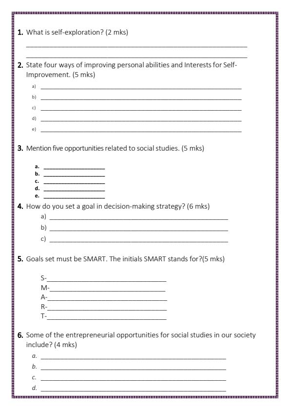 Grade 7 Social Studies End of Term 1 Exam 2024 - 2144