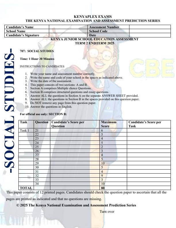 Grade 7 Social Studies End of Term 2 Exam 2025 - 4401