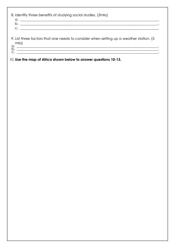 Grade 7 Social Studies End of Term 2 Examination 2024 - 2806