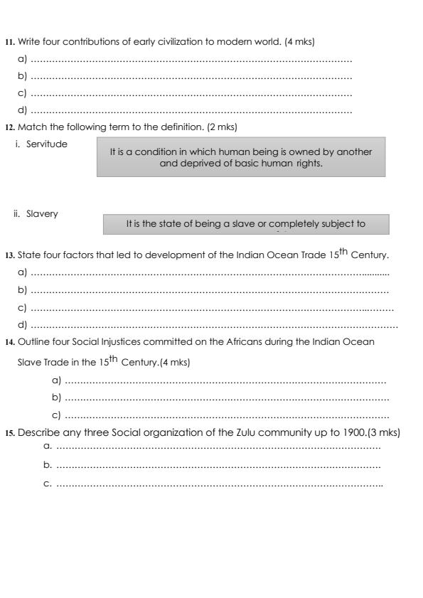 Grade 7 Social Studies Mid Term 2 Exam 2024 - 2663