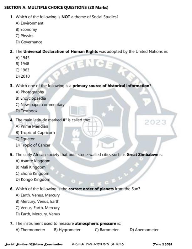 Grade 7 Social Studies Mid Term 3 Exam 2025 - 4669