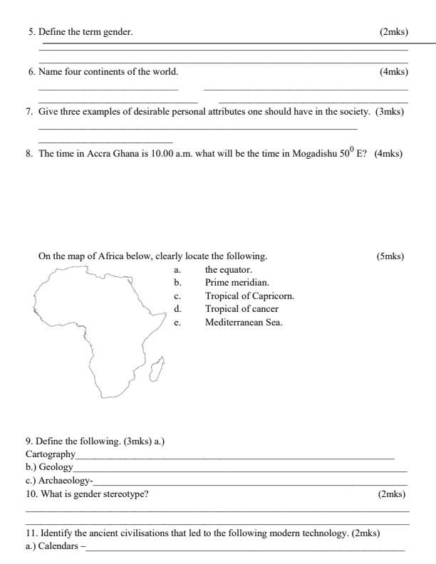Grade 7 Social Studies Term 2 Opener Exam 2024 - 2407