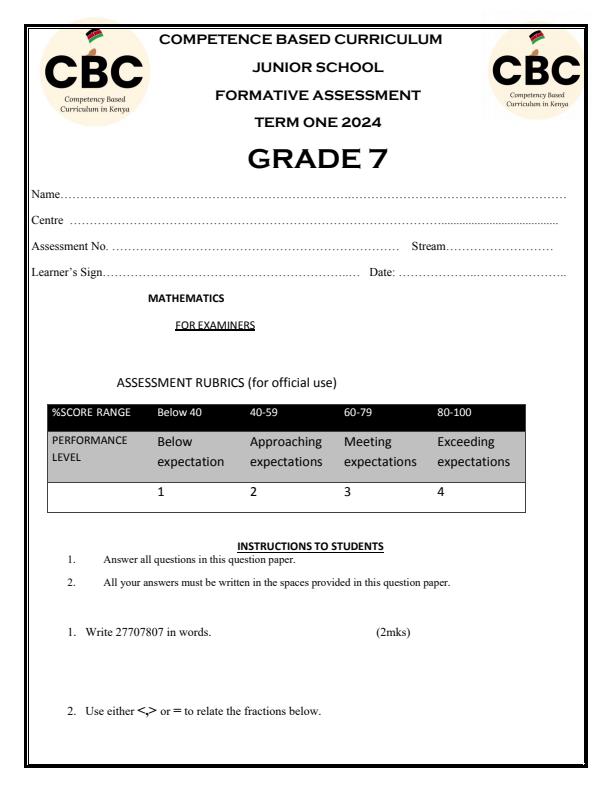 Grade 8 Pre Technical Studies Mid Term 1 Exam 2024 Set 1 - 2114