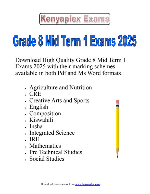 Grade 8 Mid Term 1 Exams 2025 - Set - 3717