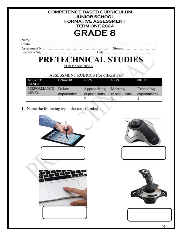 Grade 8 Pre Technical Studies Mid Term 1 Exam 2024 Set 2 - 2124