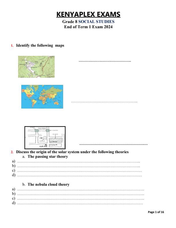 Grade 8 Social Studies End of Term 1 Exam 2024 - 1983