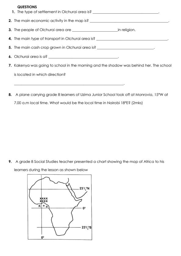 Grade 8 Social Studies End of Term 2 Examination 2024 - 2815