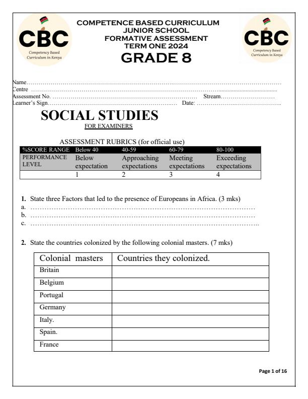 8th Grade Social Studies Midterm Review Sheet Aug. 26