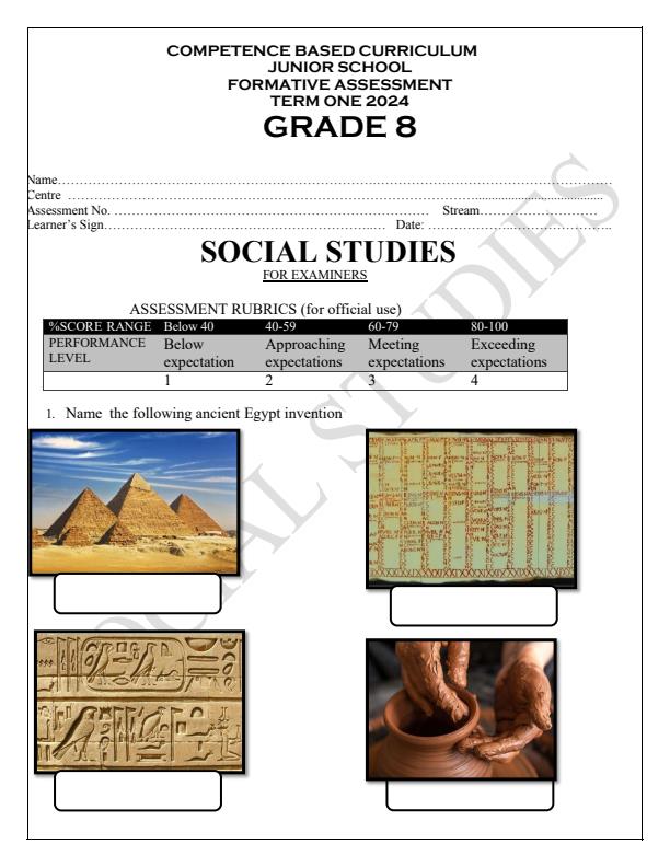 Grade 8 Social Studies Mid Term 1 Exam 2024 Set 2 - 2125