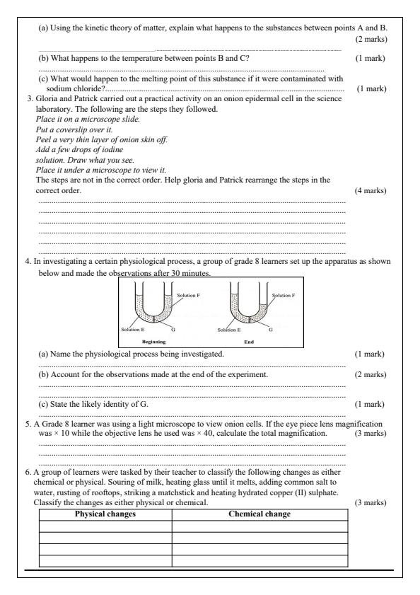 Grade 9 Integrated Science Term 1 Opener Exam 2025 - 3478