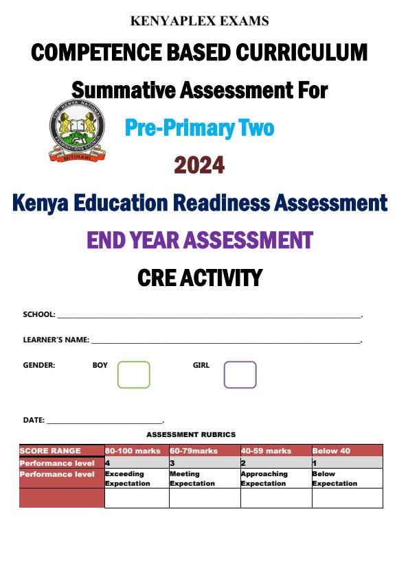PP2 CRE Activities End of Term 3 Examination 2024 - 3349