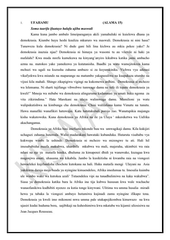 Grade 8 Kiswahili Mid Term 1 Exam 2024 Set 2 - 2122