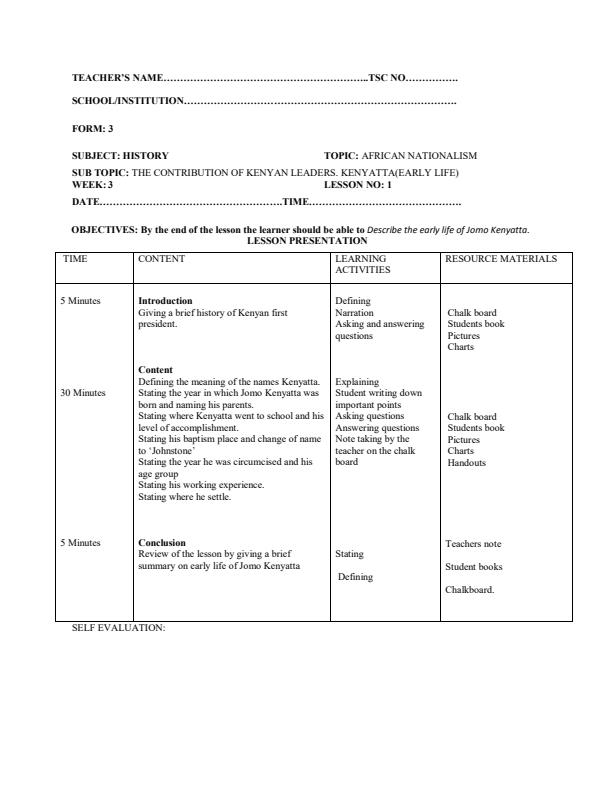 Form 3 History and Government Lesson Plans - 159