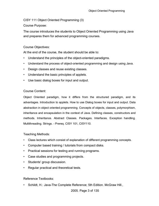 CISY 111: Object Oriented Programming (Using Java) Notes - 10475