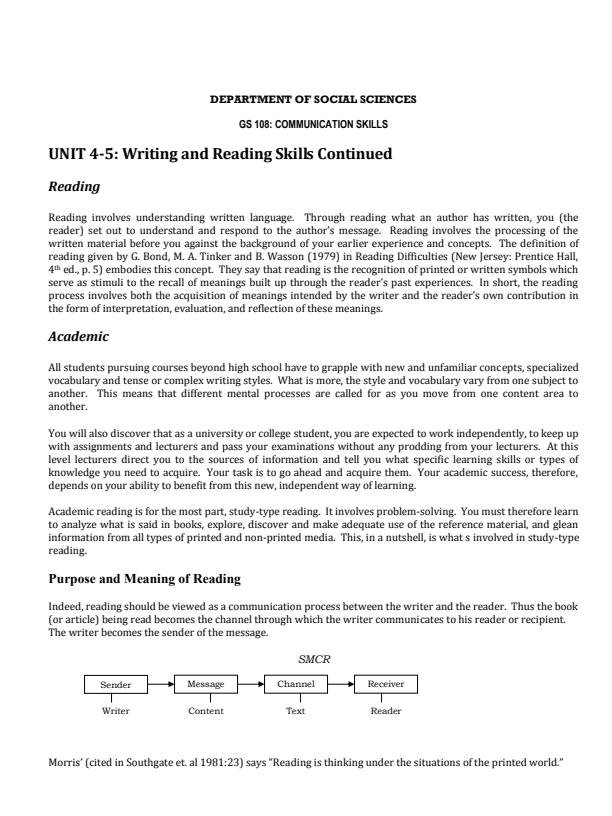Writing and Reading Skills Notes - 10501