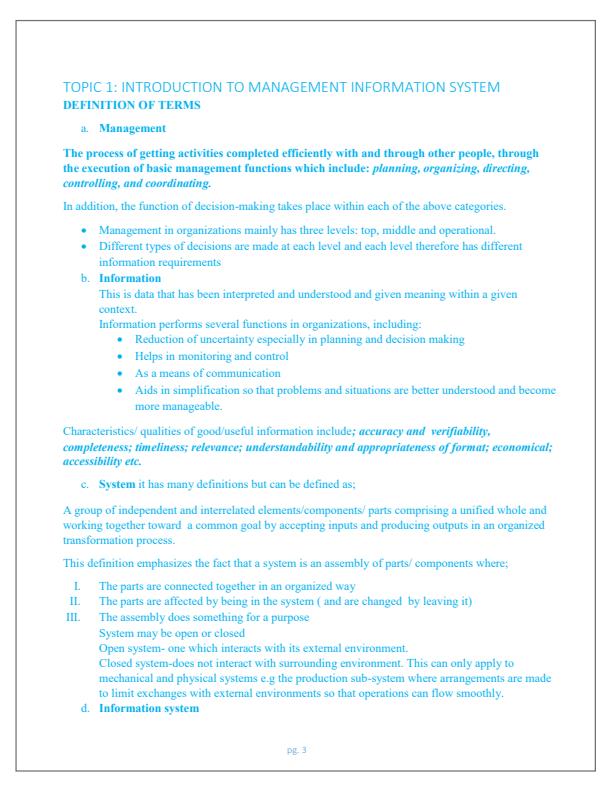 DICT Module III: Management Information Systems Notes - 11004
