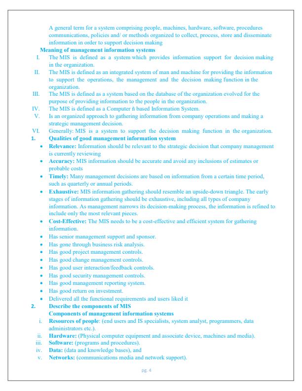 DICT Module III: Management Information Systems Notes - 11004