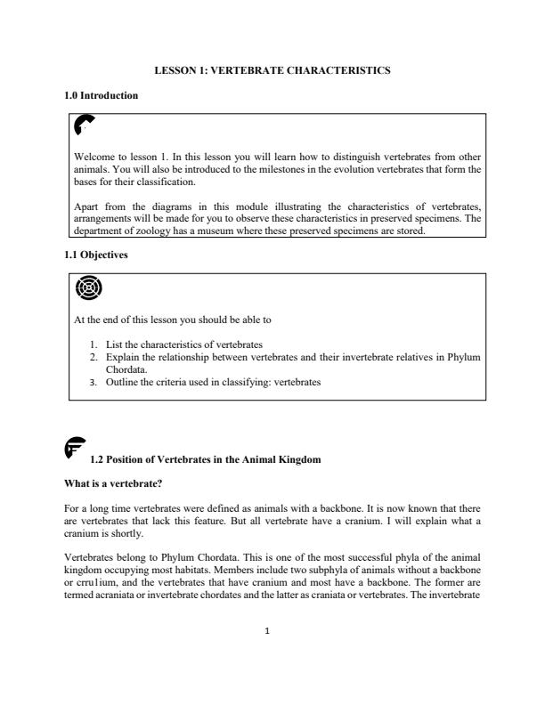 SZL 200: Vertebrate Zoology Notes