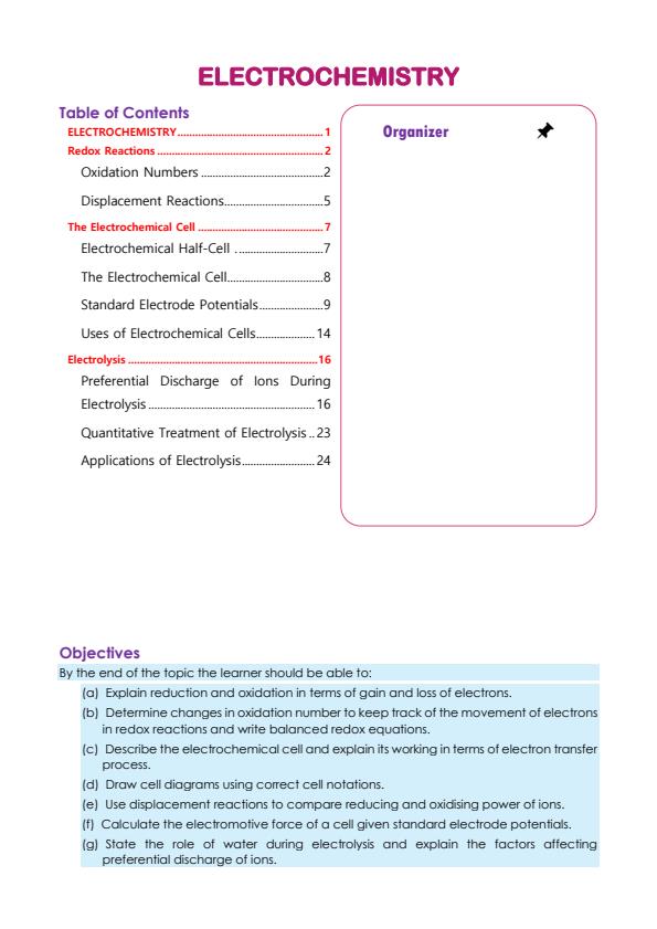 Form 4 Chemistry - Electrochemistry Notes - 12095