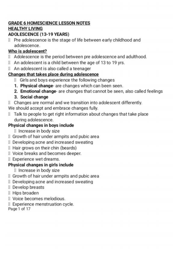 Grade 6 Home Science Notes 12122