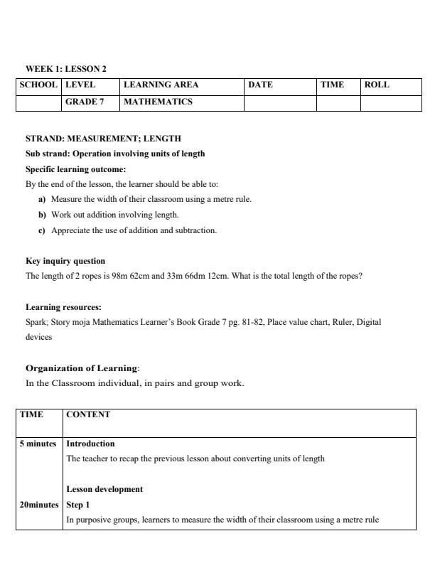 2024 Grade 7 Spark, Story Moja Mathematics Lesson Plans Term 2 - 14017