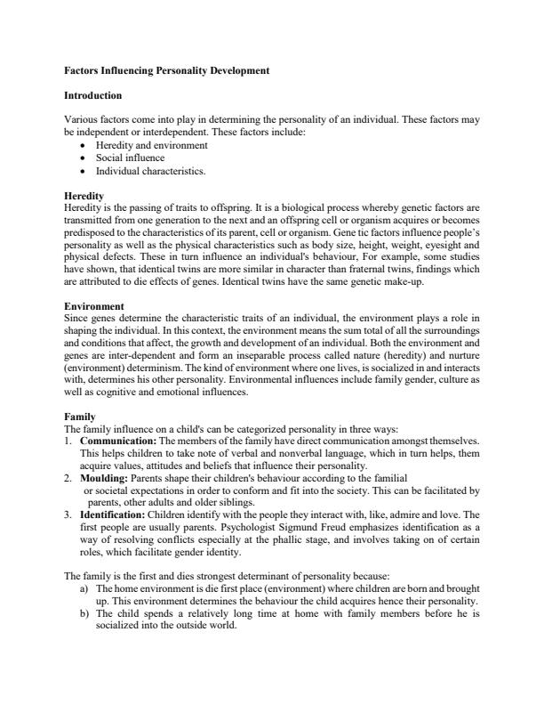 Factors Influencing Personality Development - 2311